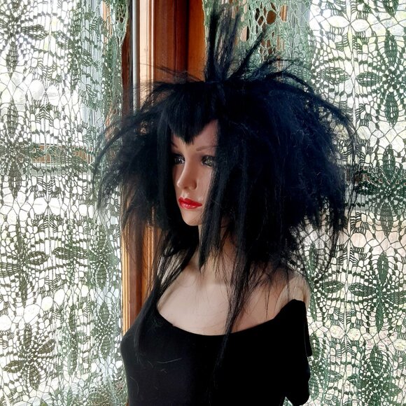 Hair | Black Gothic Bat Nest Wig Spiked With Bangs Mixed With Human ...